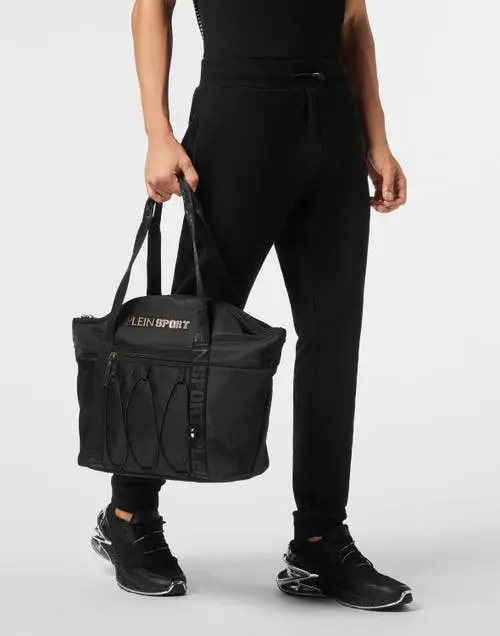PLEIN SPORT Utility Tote Bag With Dual Top Handles - Black/lightgold