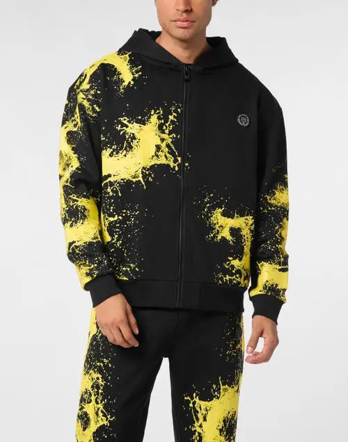 PLEIN SPORT Zip Hoodie Splash Graphic Print - Black