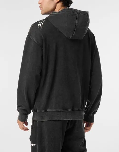 PLEIN SPORT Fleece Zip-up Hoodie With Tie & Dye Effect And Graphic Prints - Black