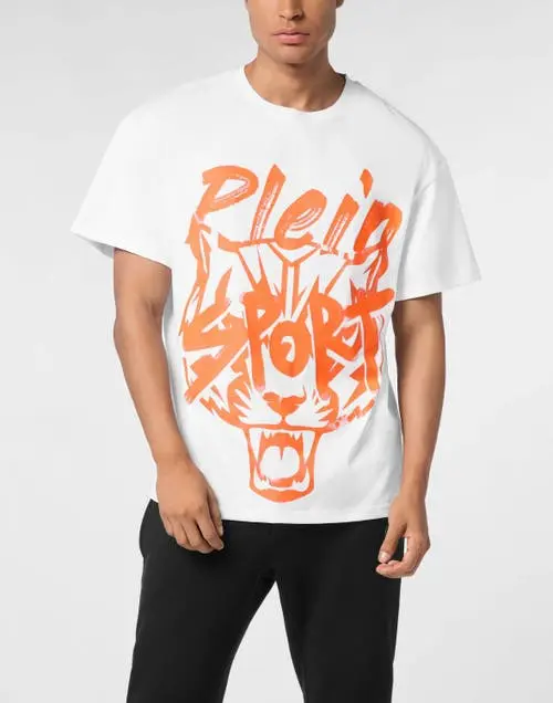 PLEIN SPORT Round Neck T-shirt - White/orange