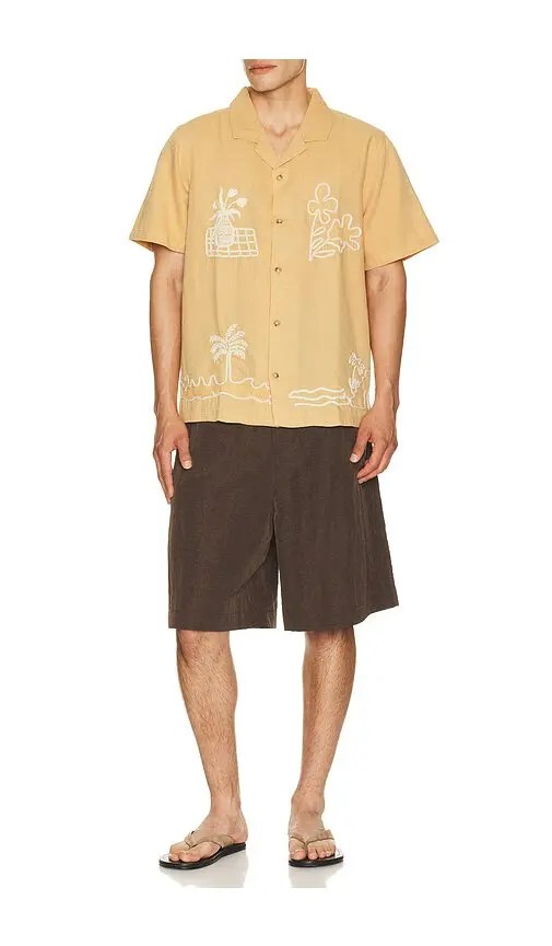 Marine Layer Sol Embroidered Resort Shirt In . Also