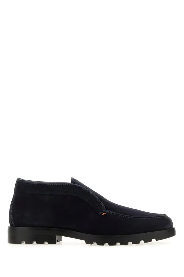 Santoni Navy Bue Suede Desert Slip-ons