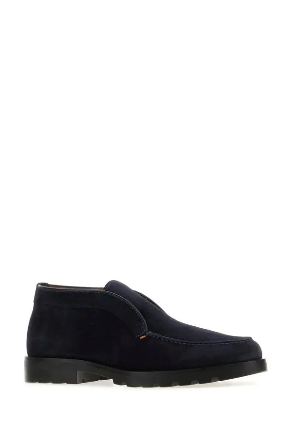 Santoni Navy Bue Suede Desert Slip-ons