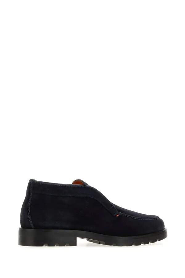 Santoni Navy Bue Suede Desert Slip-ons