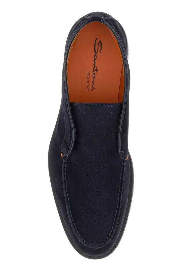 Santoni Navy Bue Suede Desert Slip-ons