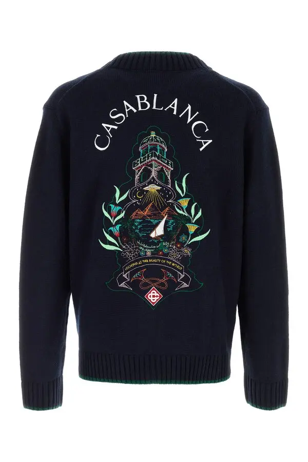 Casablanca Navy Wool Blend Cardigan