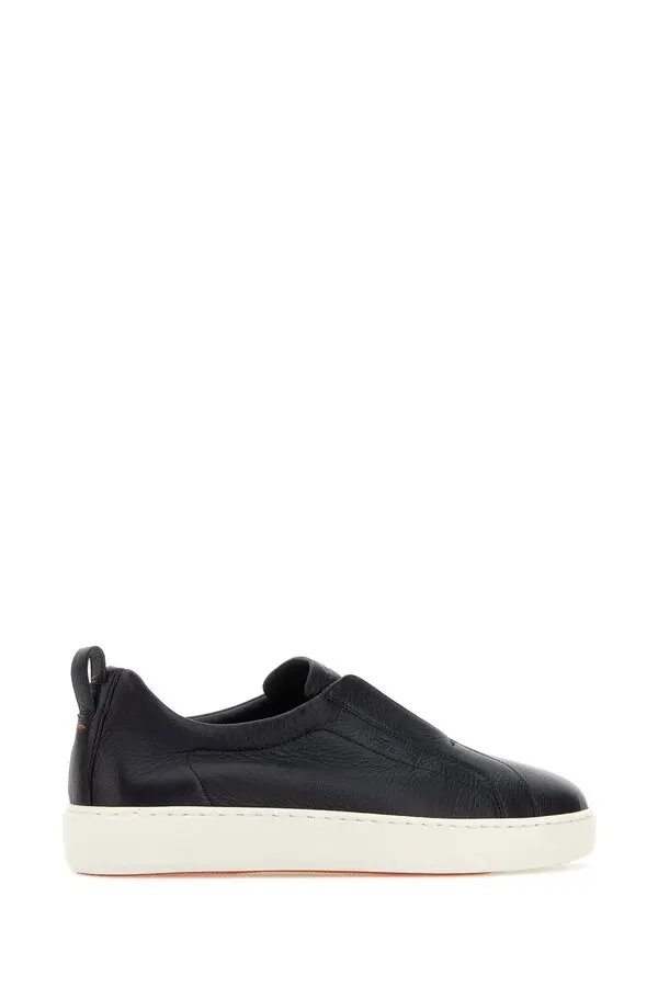 Santoni Dark Leather Victory Slip Ons