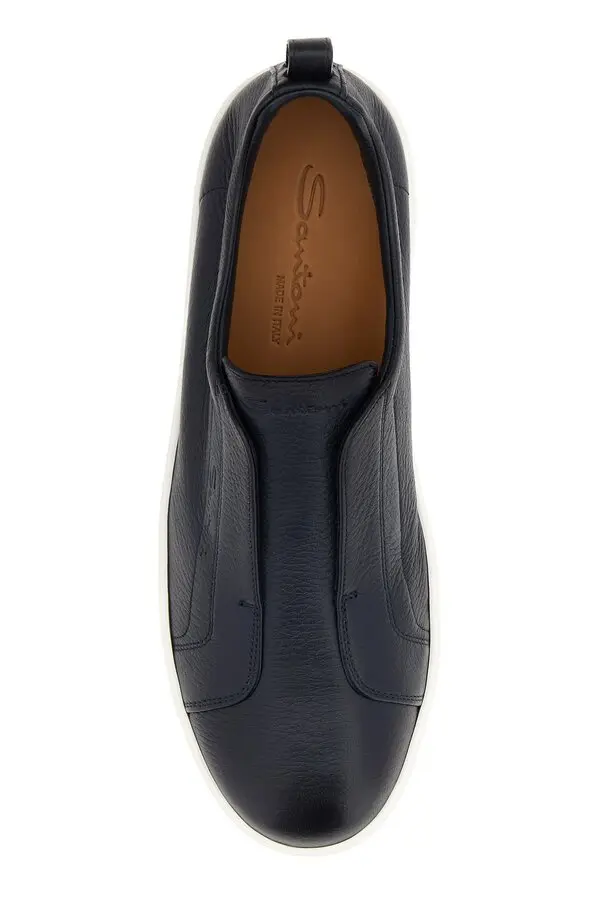 Santoni Dark Leather Victory Slip Ons