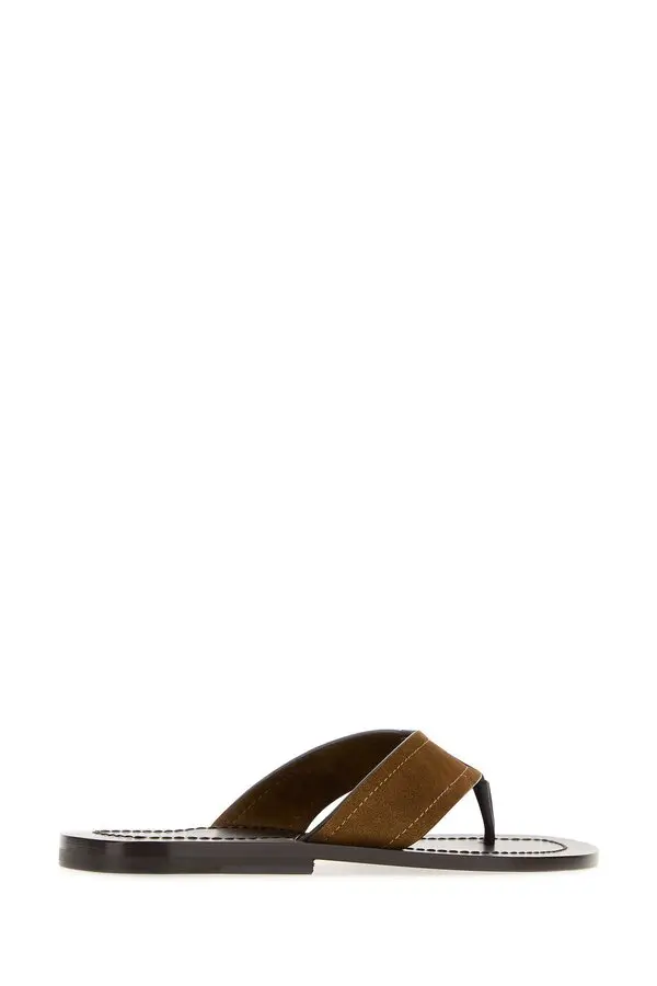 THE ROW Biscuit Suede Dan Thong Slippers