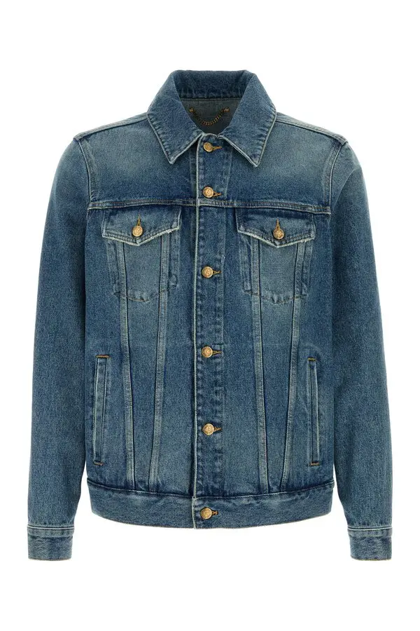 GOLDEN GOOSE Distressed Stonewashed Denim Jacket With Metal Half Star Details - Blue