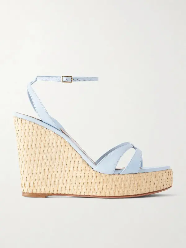 AQUAZZURA You And I 110 Leather Wedge Sandals - Blue