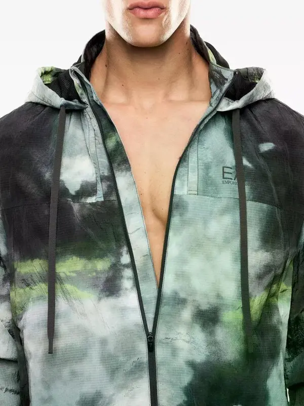 EA7 Abstract Print Hooded Jacket