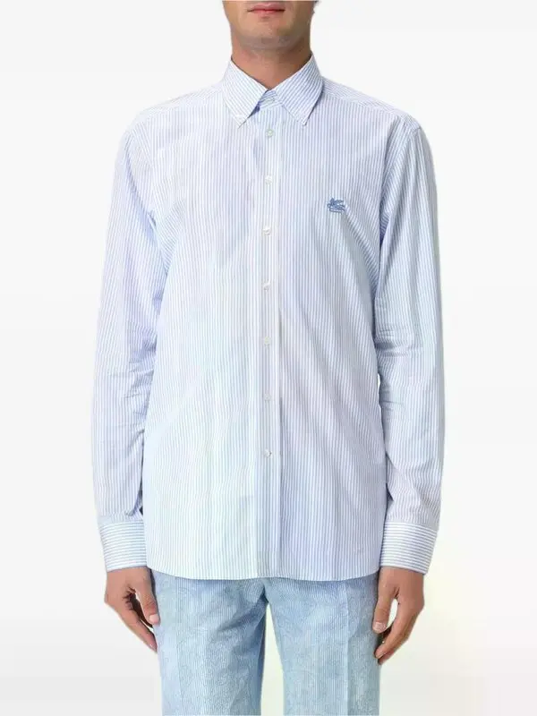 Etro Striped Embroidered-logo Cotton Shirt - Blue