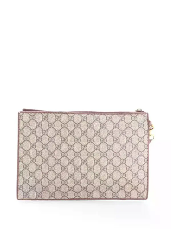 Gucci Gg Coated Canvas Applique Clutch Bag - Brown