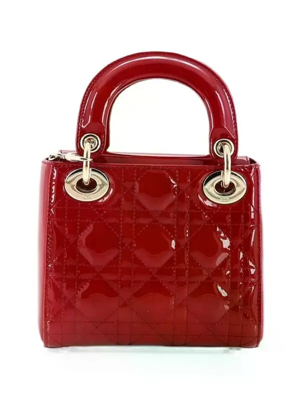 Dior Lady Chain Bag Cannage Quilt Patent Mini Satchel - Red
