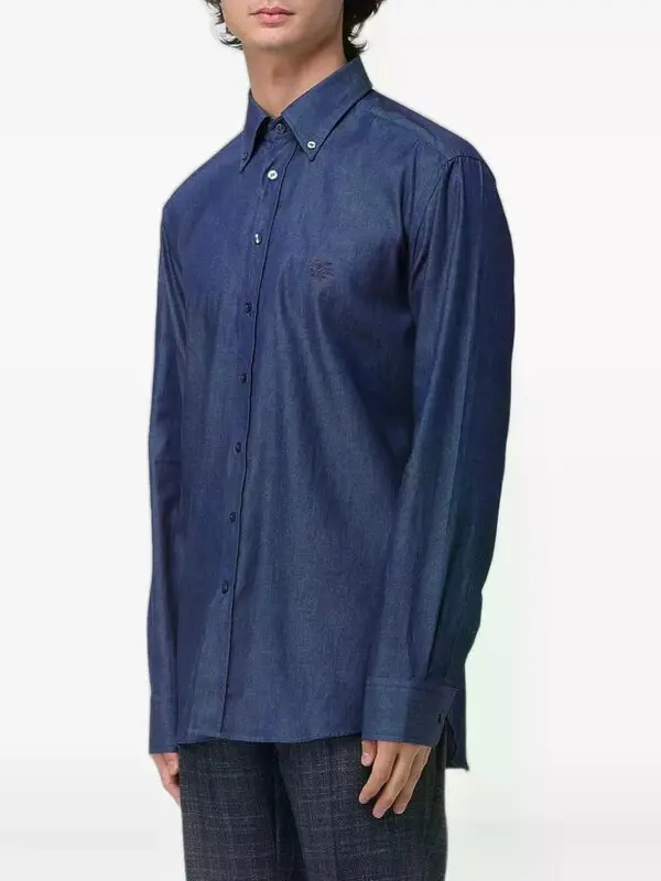 Etro Button-down Pegasus-embroidered Cotton Shirt