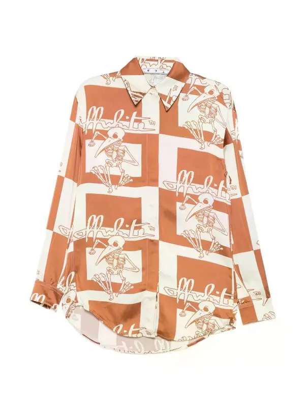 Off-White Skeleton Print Check Shirt - Brown