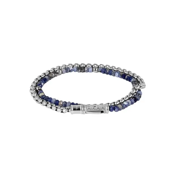 Tateossian Silver Lucky Clover Double Wrap Bracelet With Sodalite Beads - Silver/blue