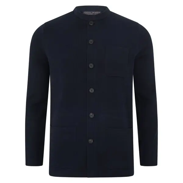 PAUL JAMES KNITWEAR Midweight Cotton Nehru Jacket - Blue