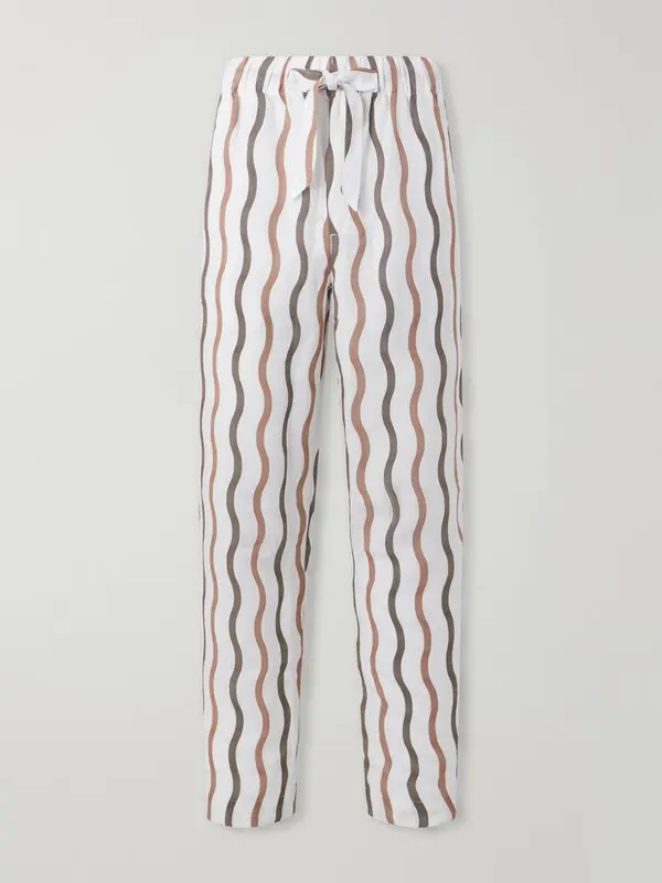 Frescobol Carioca La Marzocco Delfino Striped Tencel And Linen Blend Pyjama Bottoms - Neutrals