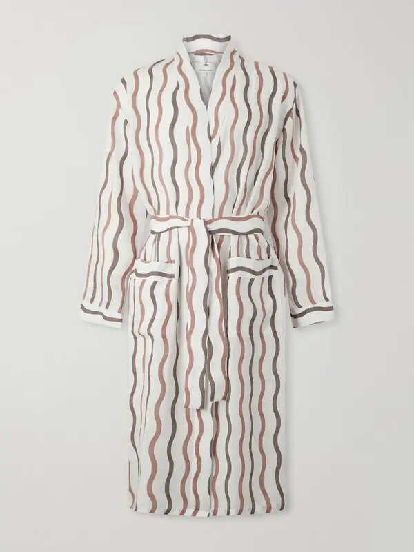 Frescobol Carioca La Marzocco Striped Belted Tencel® And Linen-blend Pyjamas - Neutrals