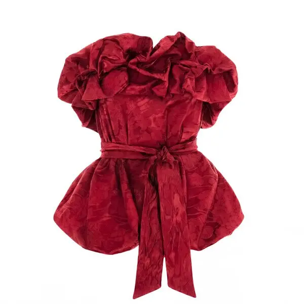 CONCEPT A TROIS Coral Bustier Top With Rose Print Special Capsule "self.readytowear - Red