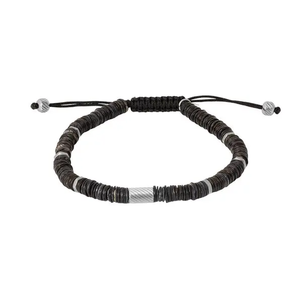 Tateossian Black / Silver Thompson Macrame Shell Bracelet In Black