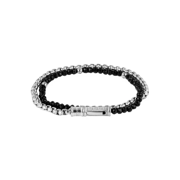 Tateossian Silver And Black Agate Double Wrap Bracelet - Silver/black