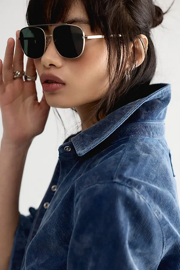 Free People Brooks Metal Aviator Sunglasses - Silver/teal Lens