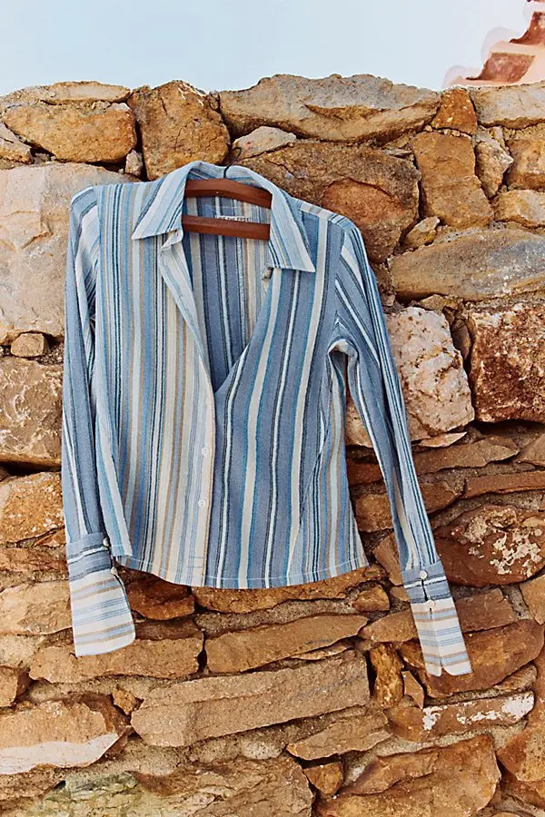 Free People We The Free Mallory Striped Button-down Shirt - Ivory Combo