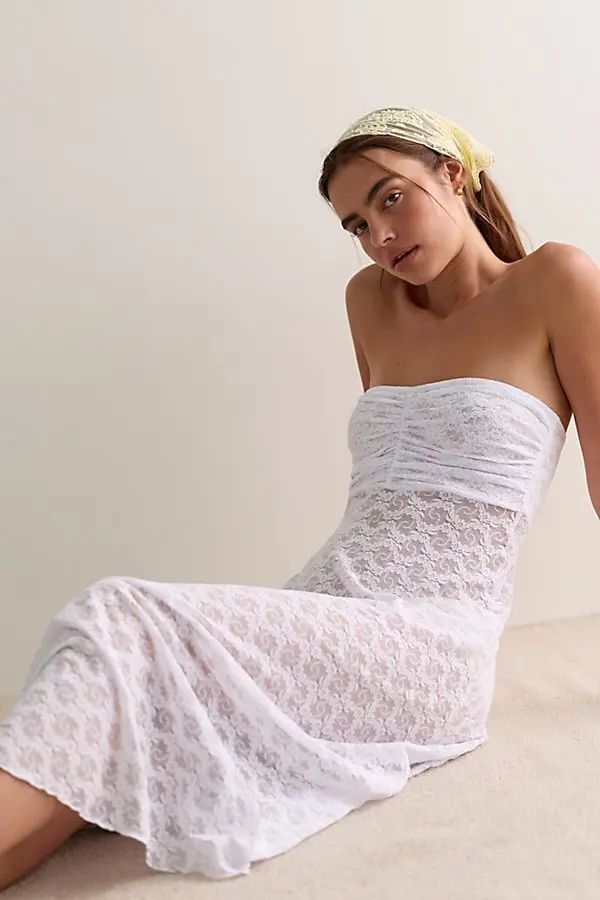 Only Hearts Farah Stretch Lace Midi Slip Dress - White