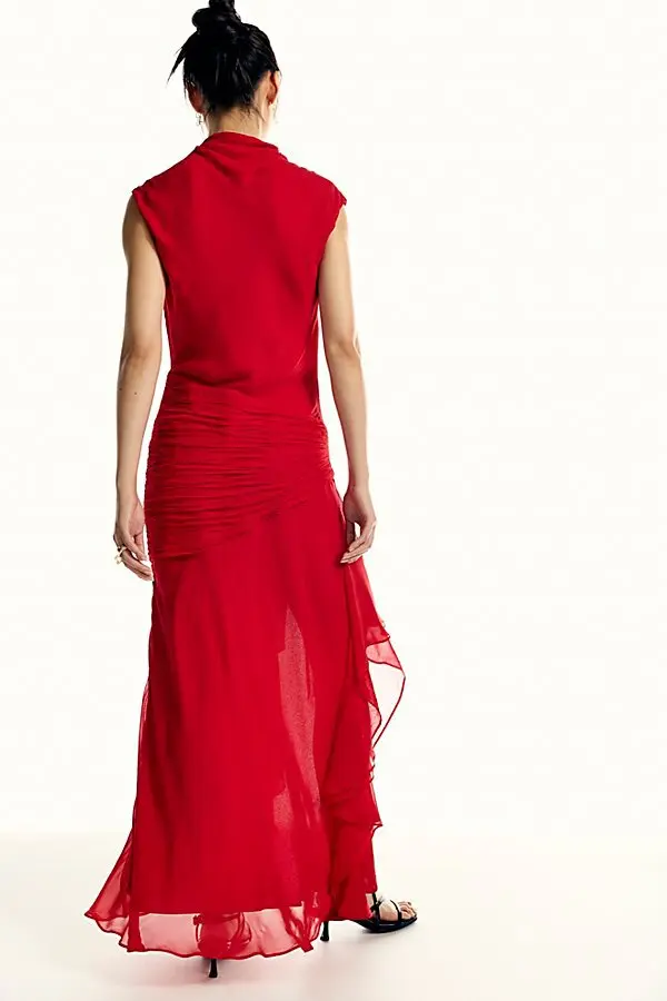 Shona Joy Amina Mock-neck Ruffle Maxi Dress