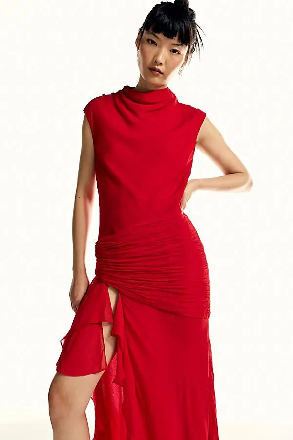 Shona Joy Amina Mock-neck Ruffle Maxi Dress