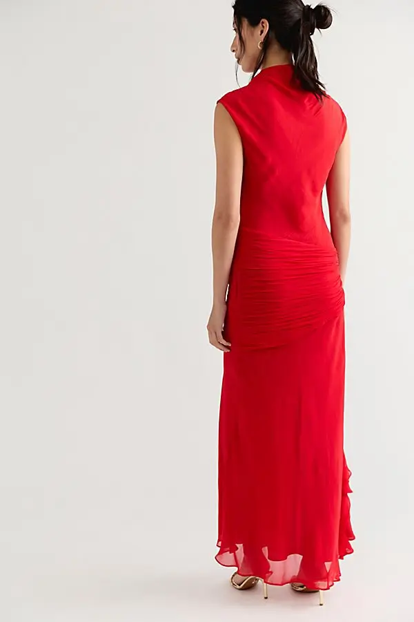 Shona Joy Amina Mock-neck Ruffle Maxi Dress