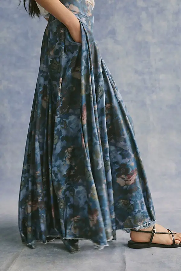 Free People Fallen Star Printed Wide-leg Pants - Ocean Combo