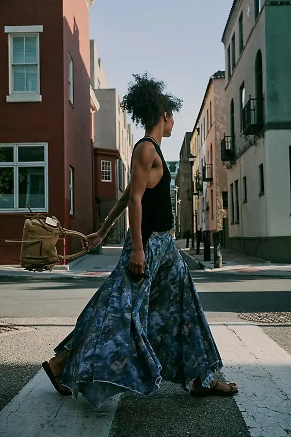 Free People Fallen Star Printed Wide-leg Pants - Ocean Combo