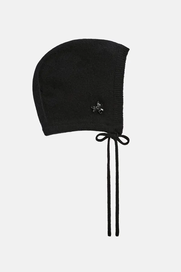 Simone Rocha Cashmere Beanie With Sequin Embroidery And Bow Detail - Black