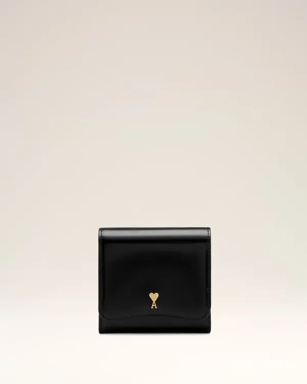 AMI Paris Cow Leather Paris Paris Compact Wallet - Black