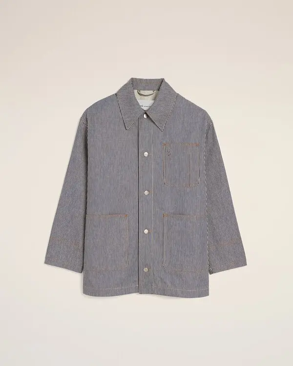 AMI Paris Blue Striped Cotton Worker Jacket