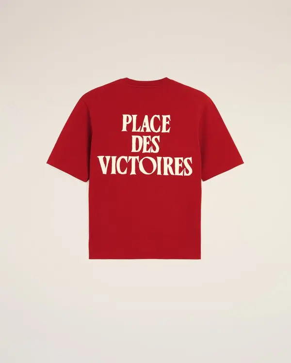 AMI Paris Printed Cotton T-shirt - Ruby Red/ivory