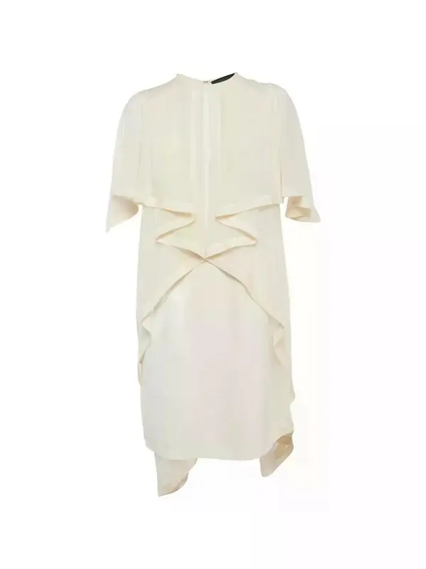 Elie Saab Cream Draped Ruffled Midi Dress