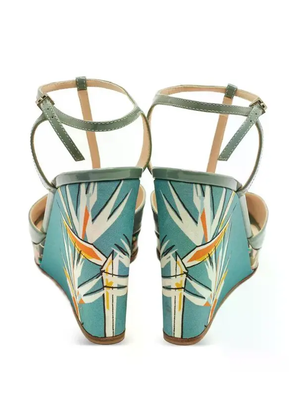 Fendi Patent Leather Floral Print Wedge Sandals