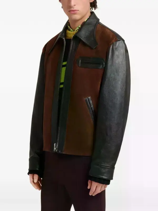 Marni Leather Jacket With Contrast Crust Panel
