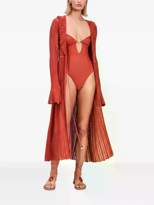 Devon Windsor Sienna Open-knit Robe Beach Cover-up - Red