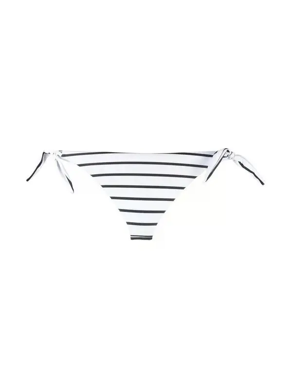 Karl Lagerfeld Striped Logo Print Bikini Bottoms - White