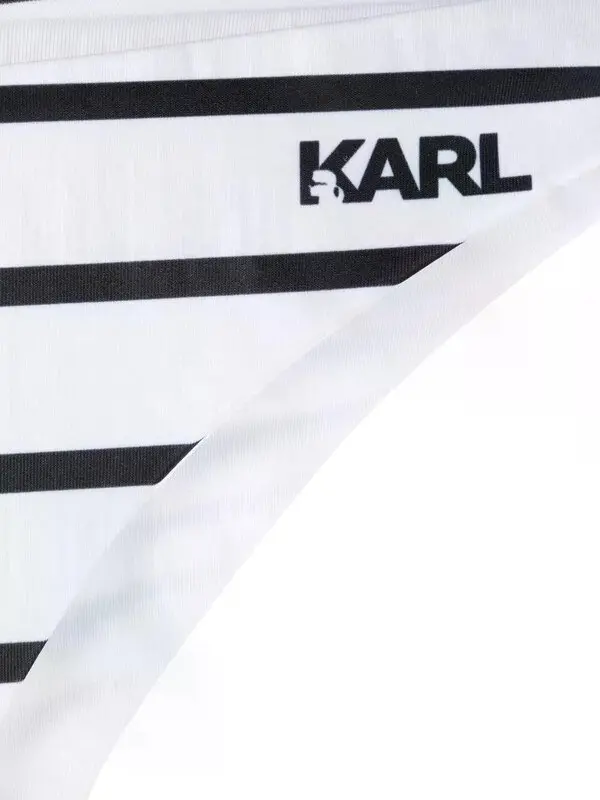 Karl Lagerfeld Striped Logo Print Bikini Bottoms