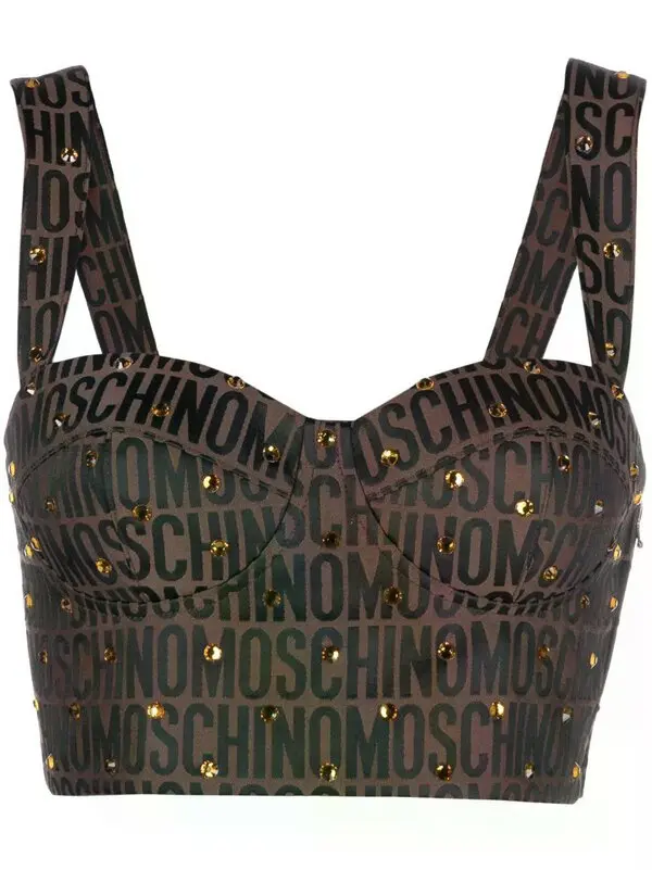 Moschino Crystal-embellished Logo Print Cropped Top