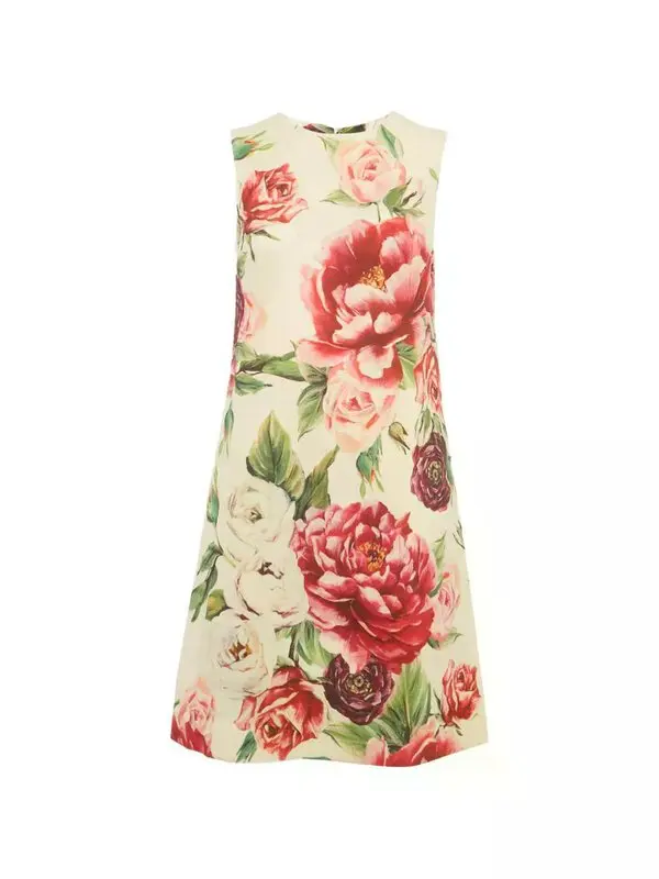 Dolce & Gabbana Rose Print Wool Midi Dress