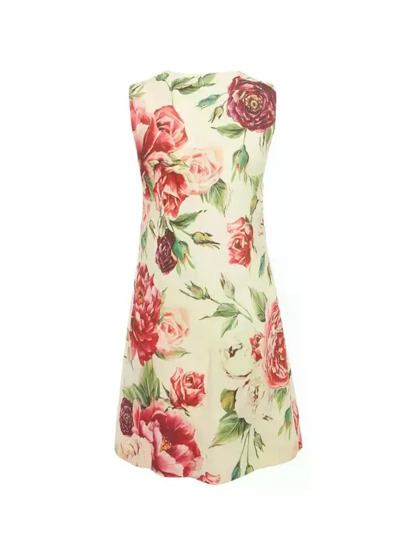 Dolce & Gabbana Rose Print Wool Midi Dress