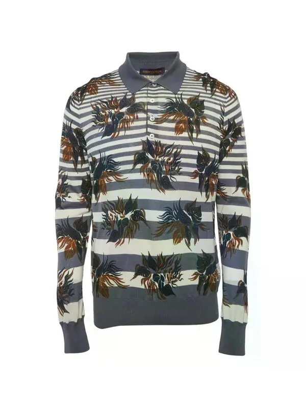 LOUIS VUITTON Striped Floral-print Polo Shirt